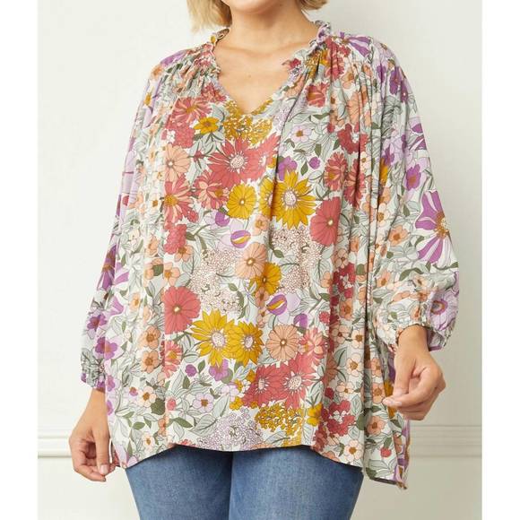 entro | Tops | New Entro Natural Floral Print Blouse In Multi | Poshmark